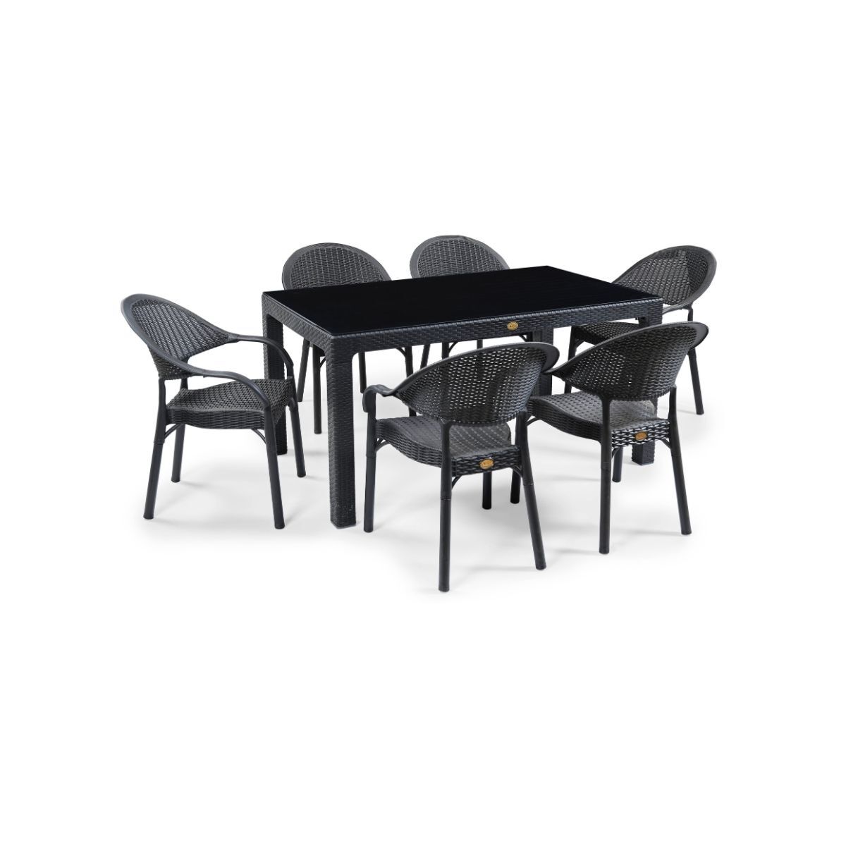 Byokuyan Bambu Bahçe Balkon Veranda Teras Cafe 6+1 Camlı Masa Takımı Siyah